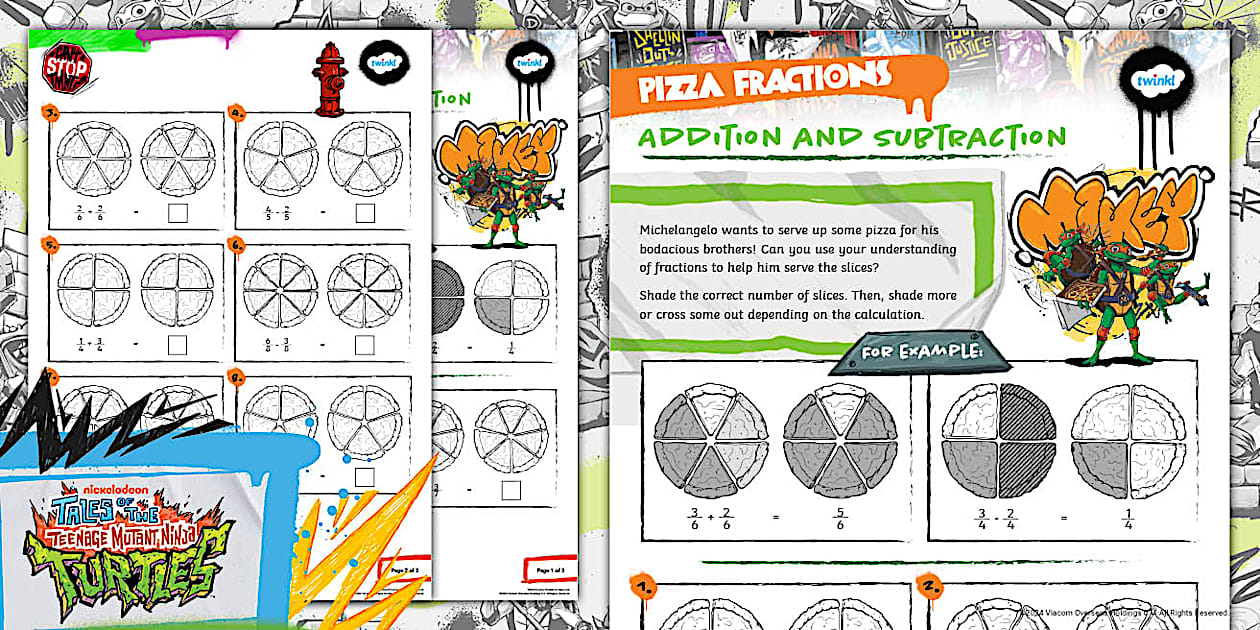 FREE! - 👉 TMNT: Pizza Fractions Addition and Subtraction Activity