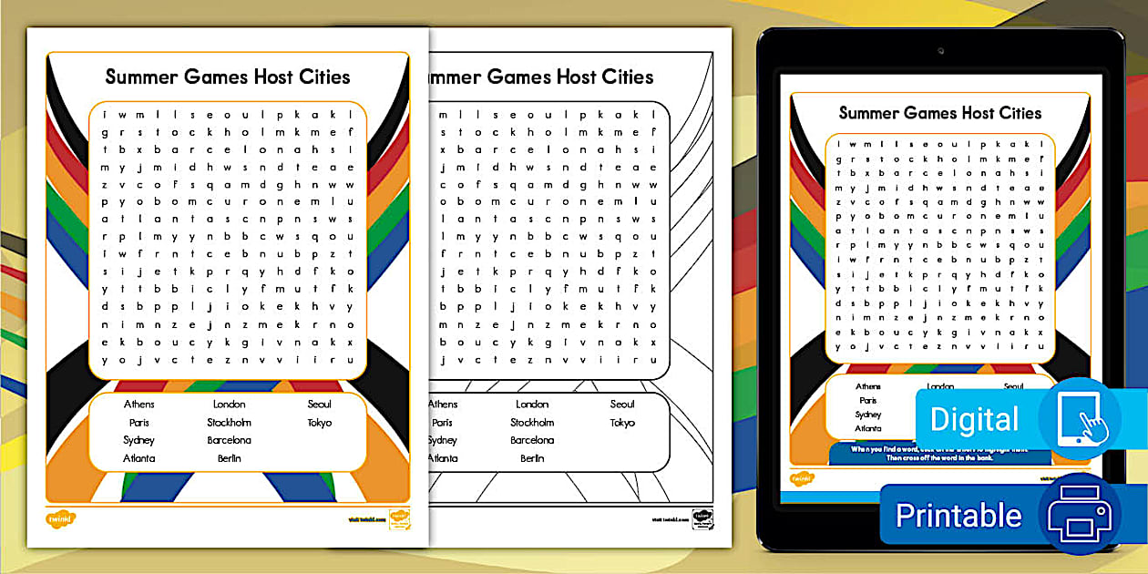 Summer Games Host Cites Word Search for K-2nd Grade - Twinkl