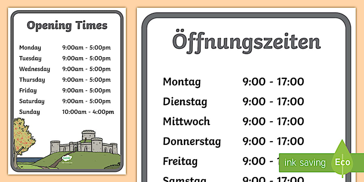 Medieval Castle Role-Play Opening Times English/German