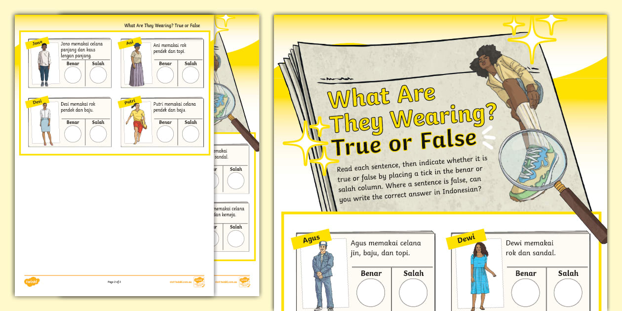 Identifying Clothes True or False - Indonesian - Twinkl