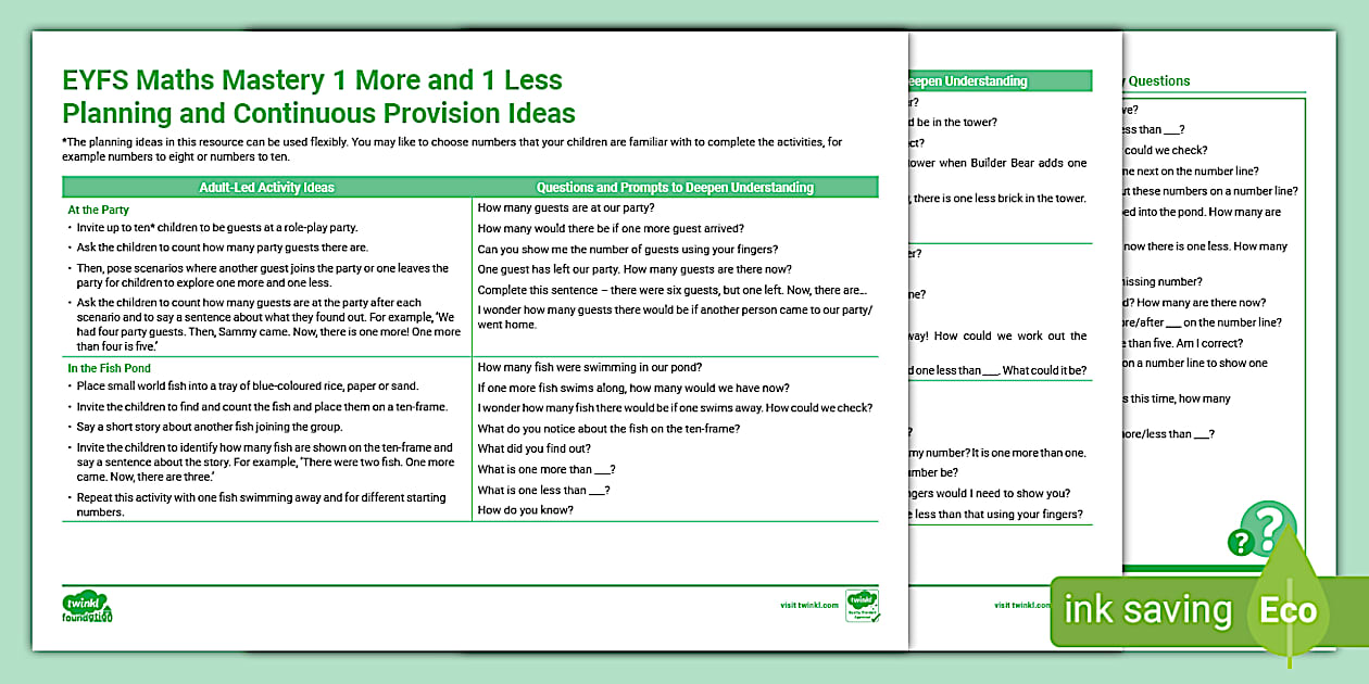 EYFS Maths 1 More & 1 Less Planning & Activity Ideas