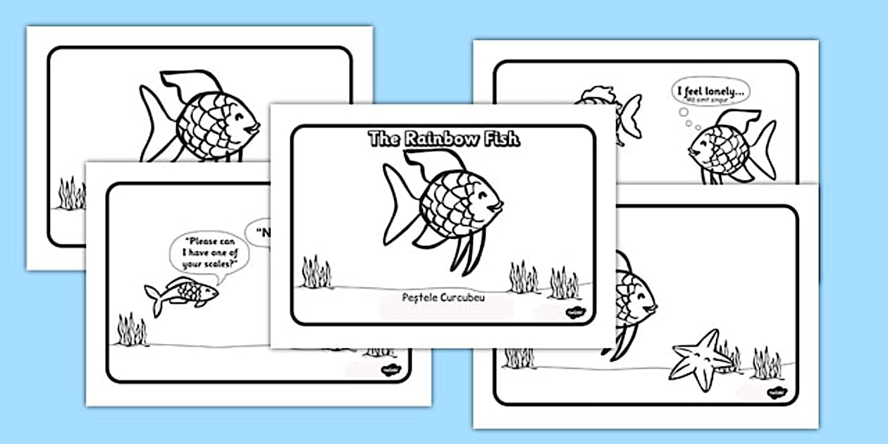 The Rainbow Fish Story Sequencing A4 Romanian Translation Black and White