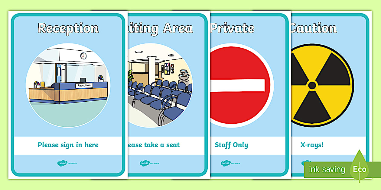 The Dentist Aistear Role-Play Signs (teacher made) - Twinkl