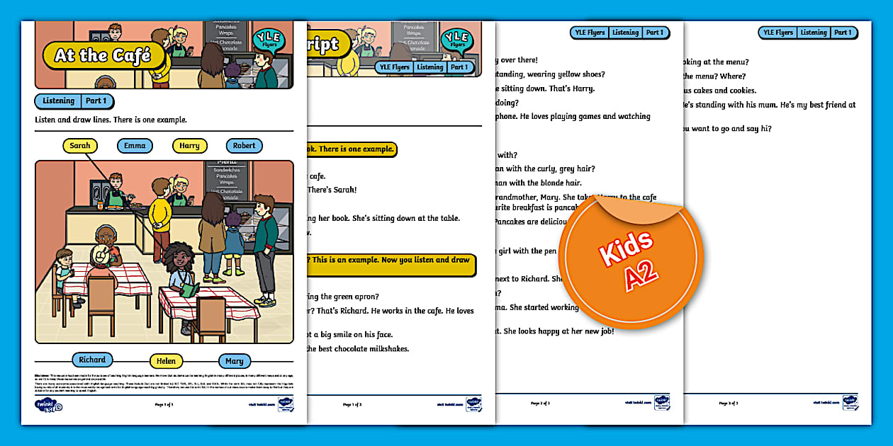 YLE Flyers Listening Part 1 Practice - At the Cafe with Audio!