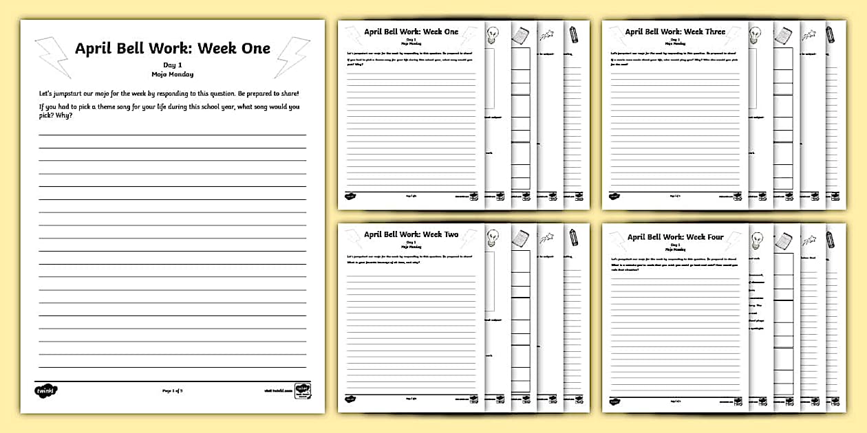 Seventh Grade ELA April Bell Work Bundle (teacher made)