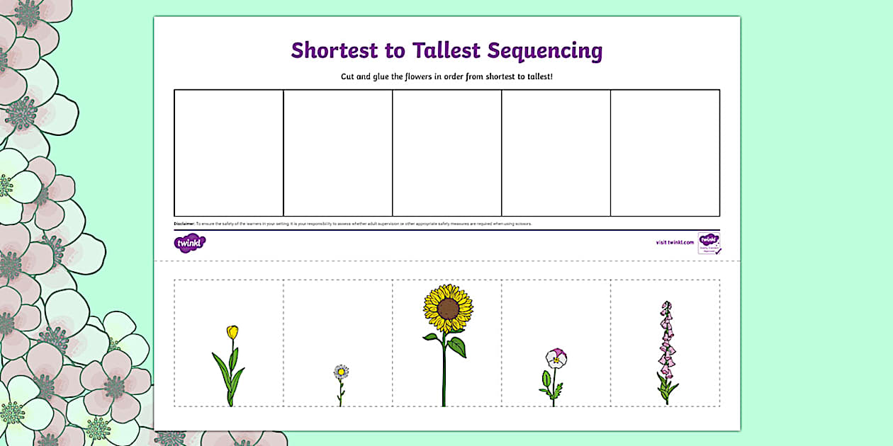 Editable Shortest to Tallest Flower Sequencing Worksheet