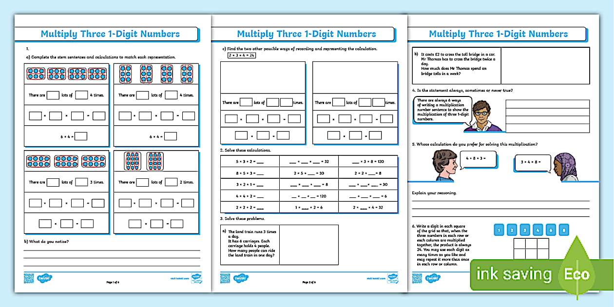 👉 Multiply Three 1-Digit Numbers Mastery Activity Sheet
