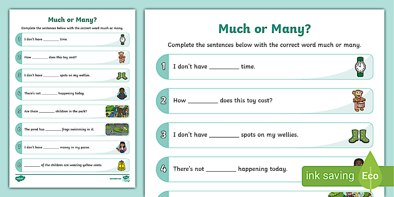 Much or Many? Activity Sheet (teacher made) - Twinkl