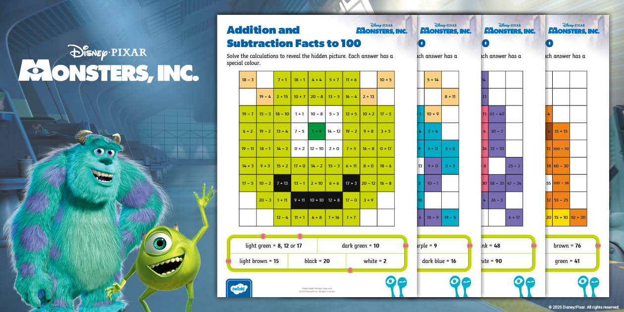 👉 Monsters, Inc.: Maths Mosaics Worksheets Pack