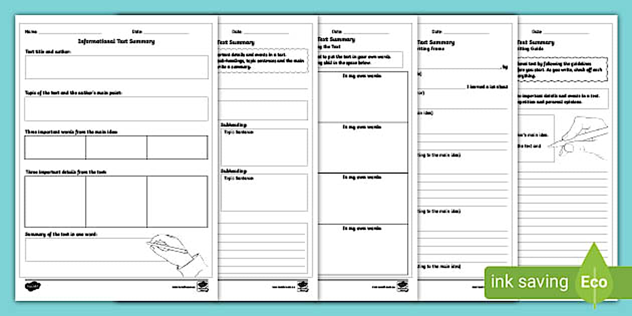 Objective Summary Worksheets on Informational Texts - Twinkl
