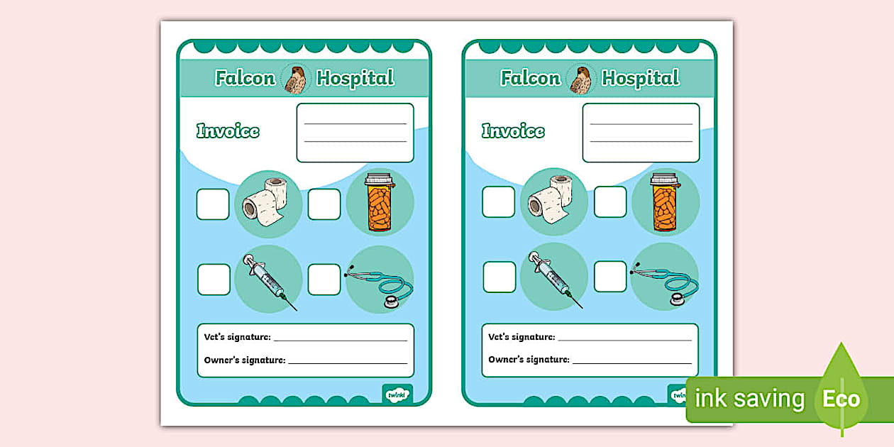 Falcon Hospital Role Play Bill template (teacher made)