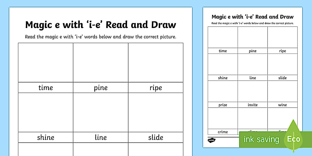 Editable Magic e with 'i-e' Read and Draw Worksheet