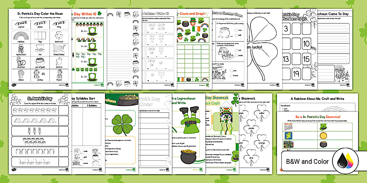 FREE Kindergarten St. Patrick's Day Reading, Writing, Math Centers Pack and