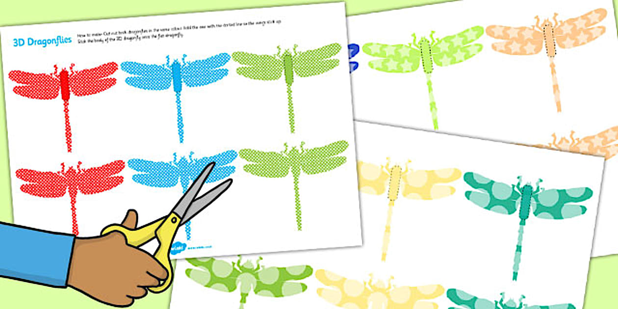 Printable Patterned Dragonfly 3D Wall Decals - Twinkl