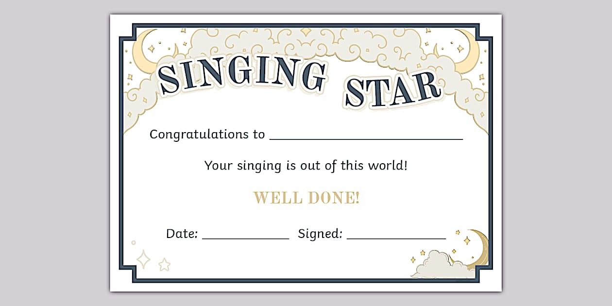 Celestial-Themed Singing Certificate (l'enseignant a fait)