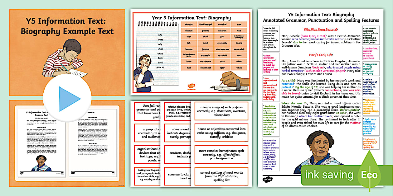 Information Texts: Mary Seacole | Year 5 Biography Writing