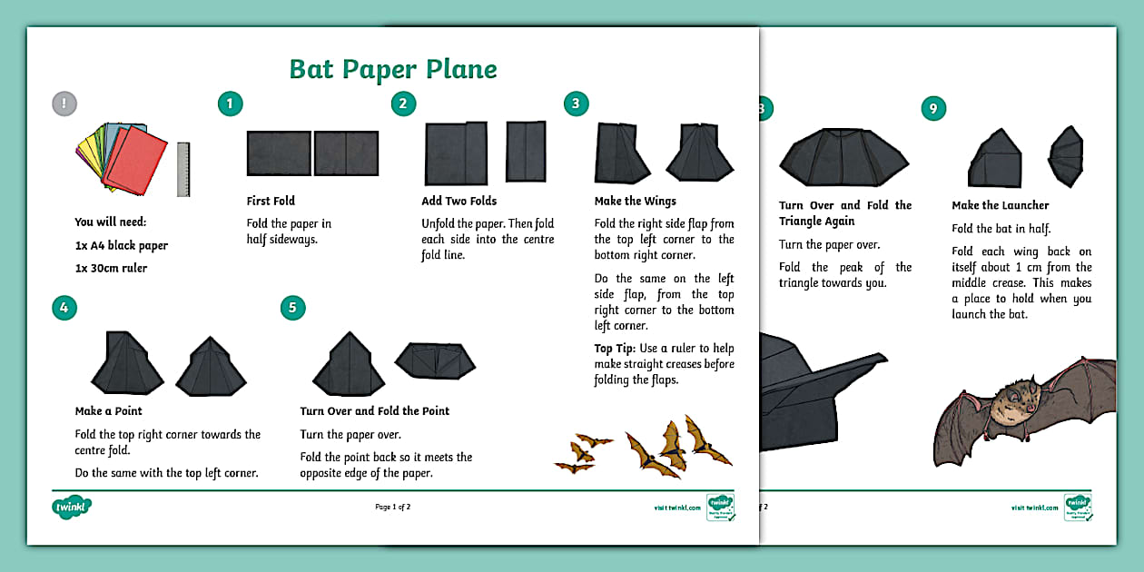 Bat Paper Plane Craft Instructions (teacher made) - Twinkl