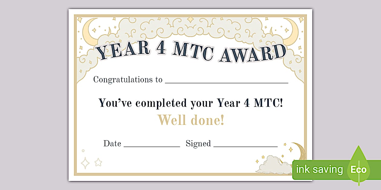 Celestial-Themed MTC Certificate (Teacher-Made) - Twinkl