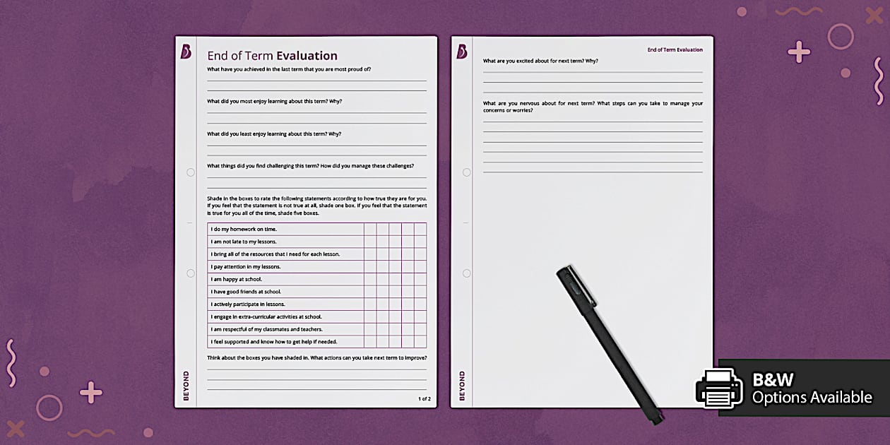End of Term Evaluation Worksheet (teacher made) - Twinkl