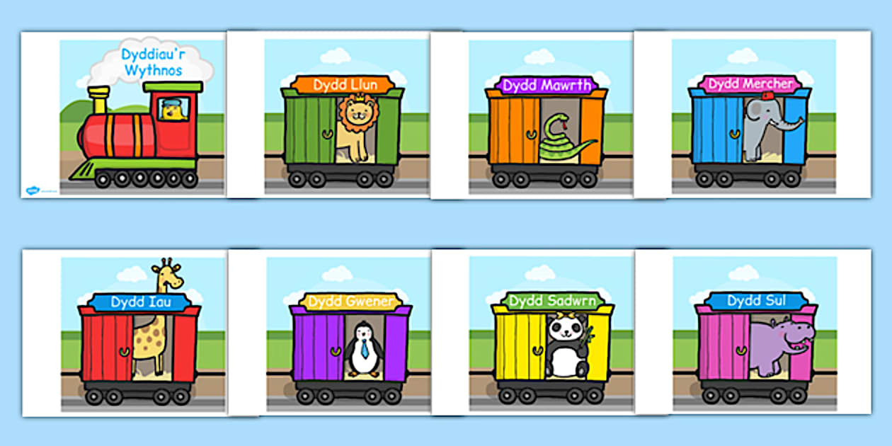 Days of The Week on an A4 Train Cymraeg (teacher made)