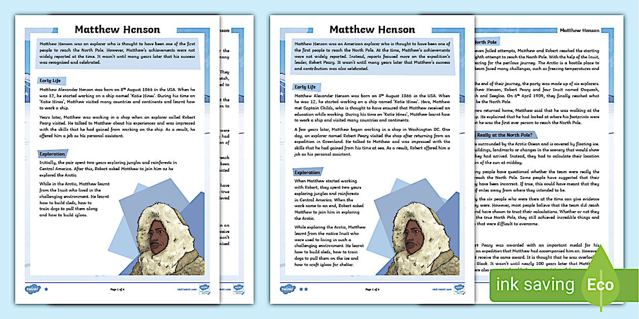 UKS2 Matthew Henson Differentiated Reading Comprehension Activity