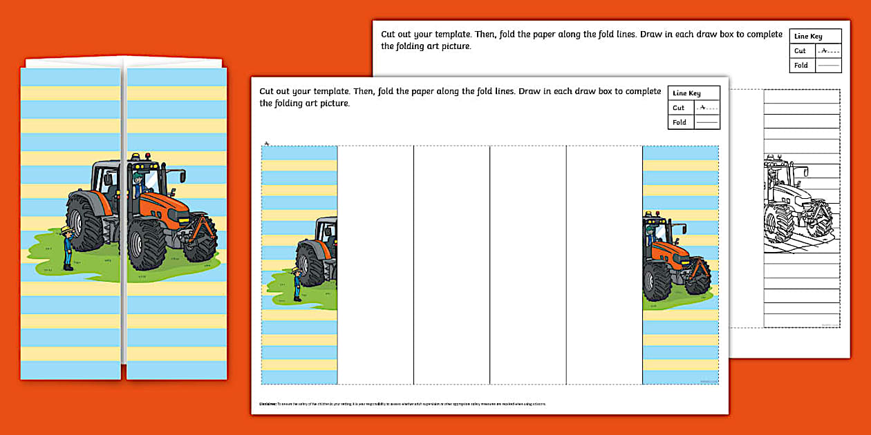 Tractor Folding Art Template (Teacher-Made) - Twinkl