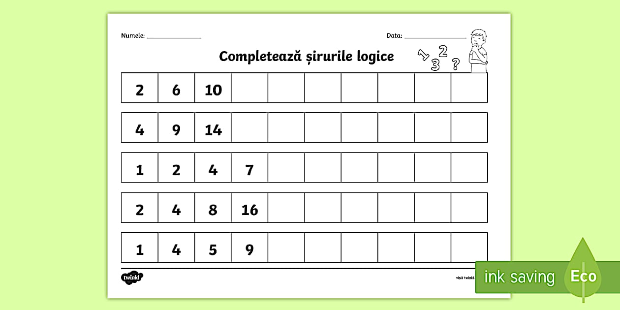 Șiruri logice cu numere Fișă de activitate (teacher made)