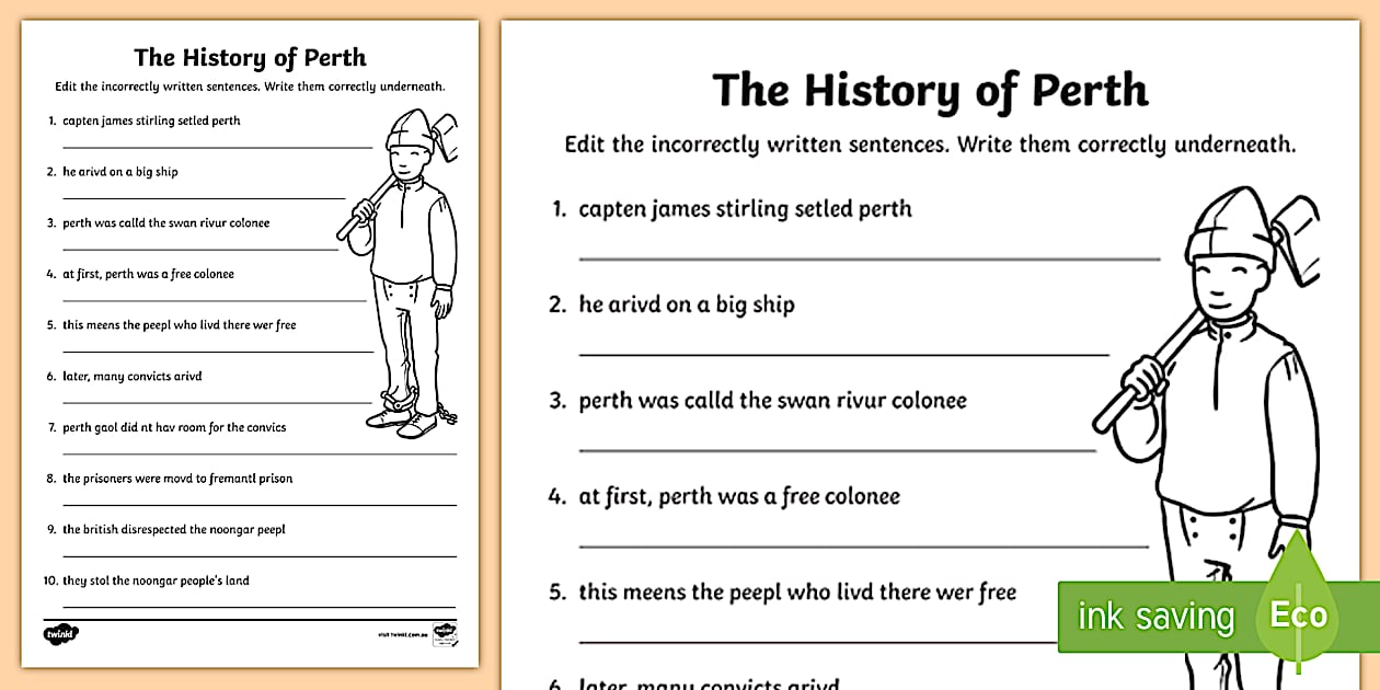 History of Perth Editing Worksheet (teacher made) - Twinkl