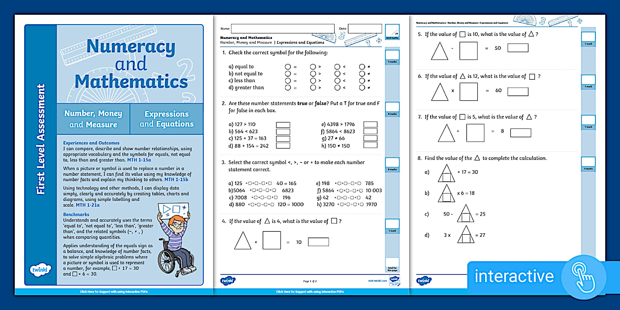 Interactive: Numeracy Assessment - Expressions and Equations