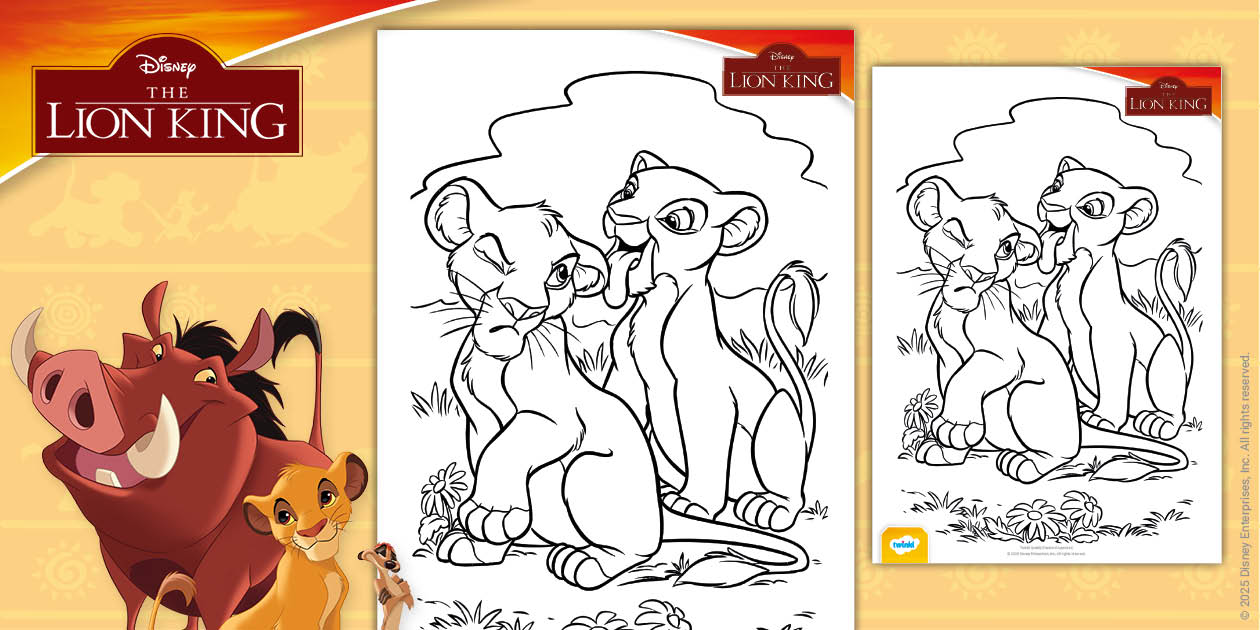 The Lion King: Simba and Nala Colouring Page (teacher made)