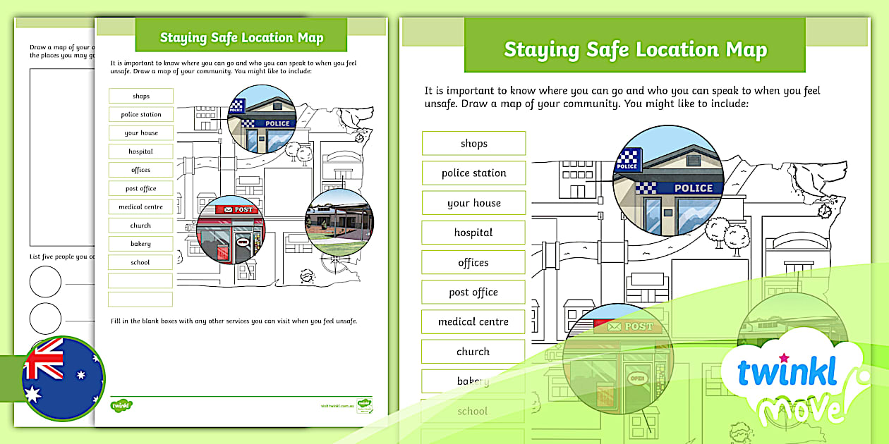 Staying Safe Location Map (teacher made) - Twinkl