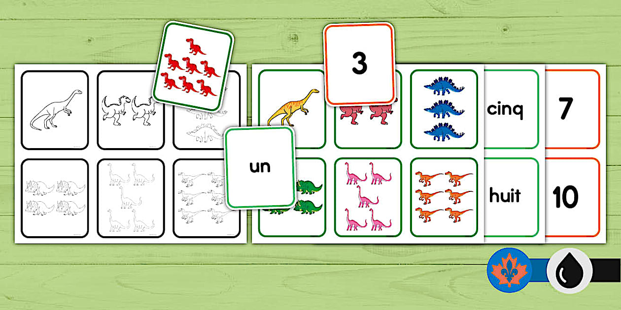 Dinosaur Number Matching Cards French (teacher made)