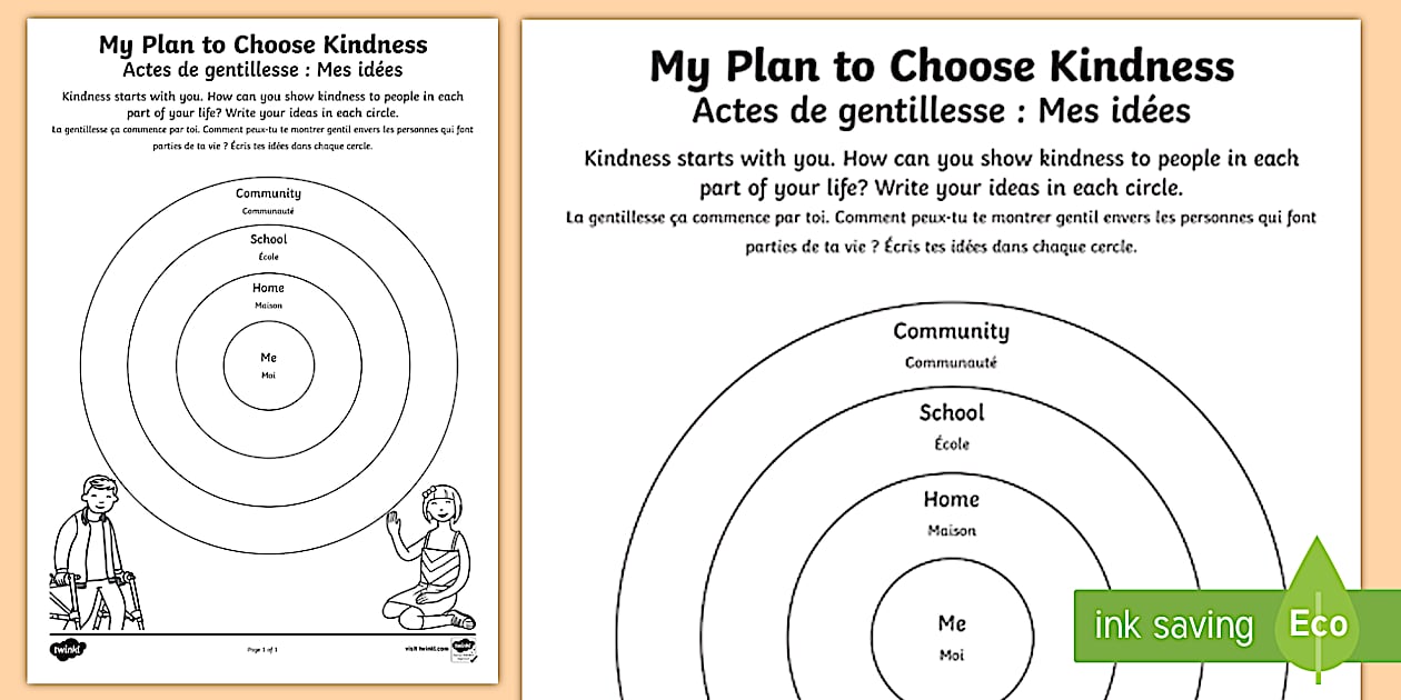 My Plan to Choose Kindness Worksheet / Worksheet English/French