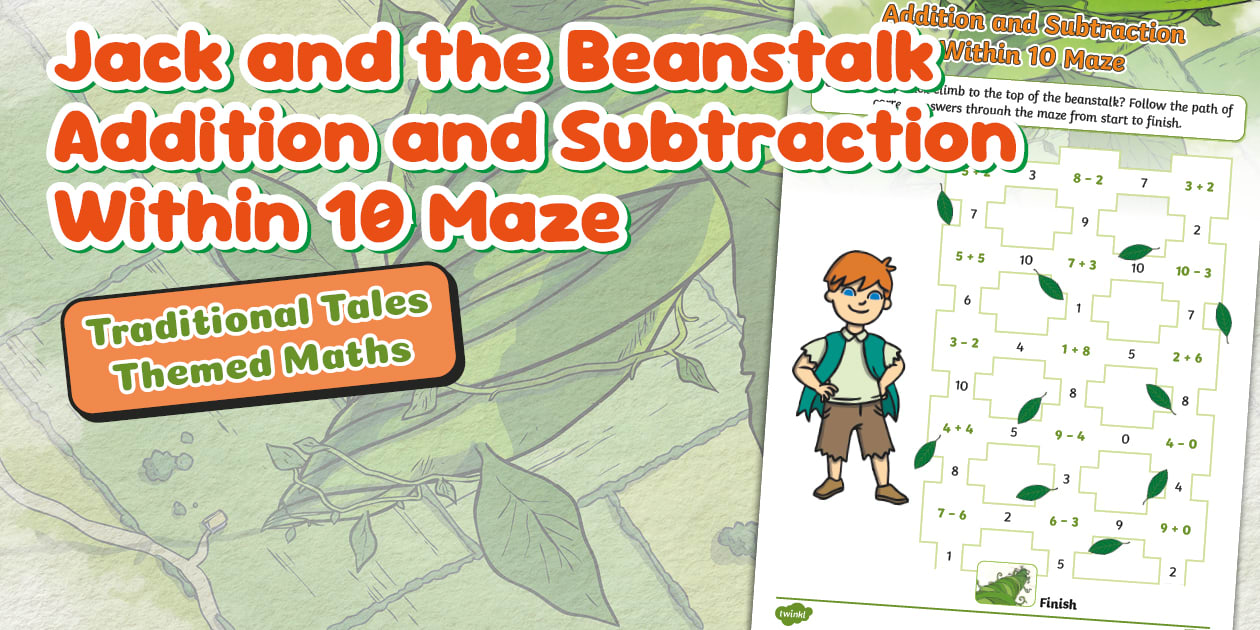 👉 Jack and the Beanstalk Addition and Subtraction Within 10 Maze