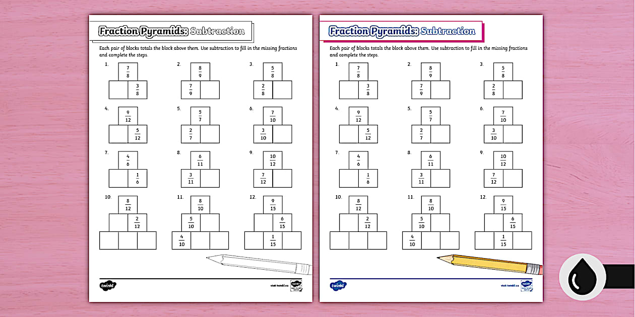 Fun With Fractions Subtraction Pyramids Activity - Twinkl