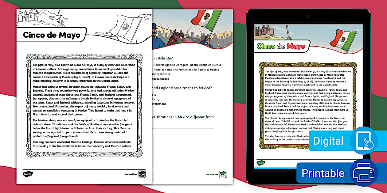Cinco de Mayo Reading Comprehension PDF | Twinkl USA
