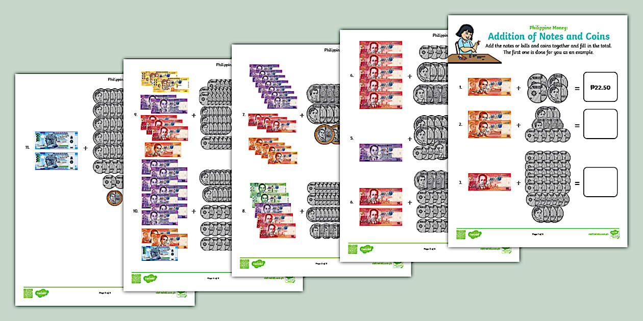 Philippine Money: Addition of Notes and Coins | Grade 1 | Twinkl