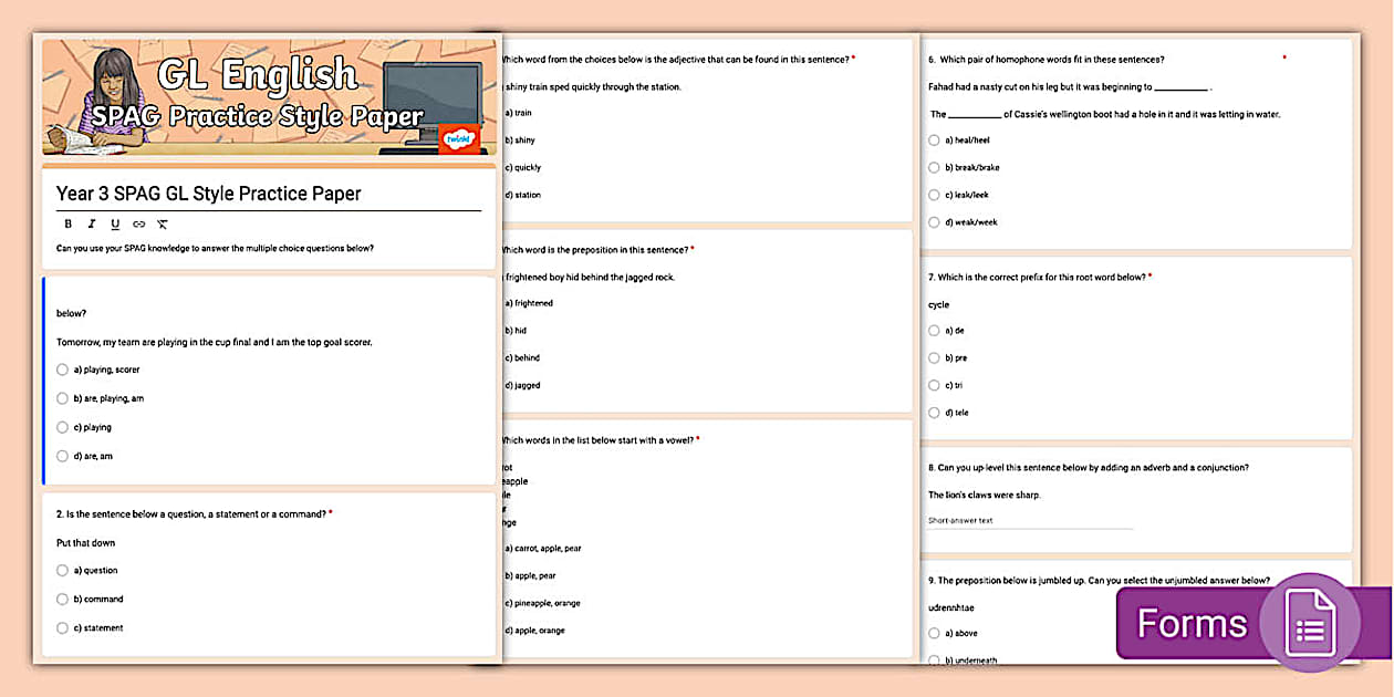 Year 3 SPAG GL Style Practice Paper (teacher made) - Twinkl