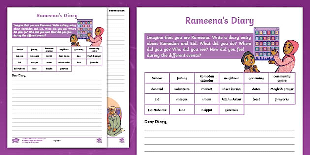 Rameena's Ramadan Diary Writing Worksheet (teacher made)
