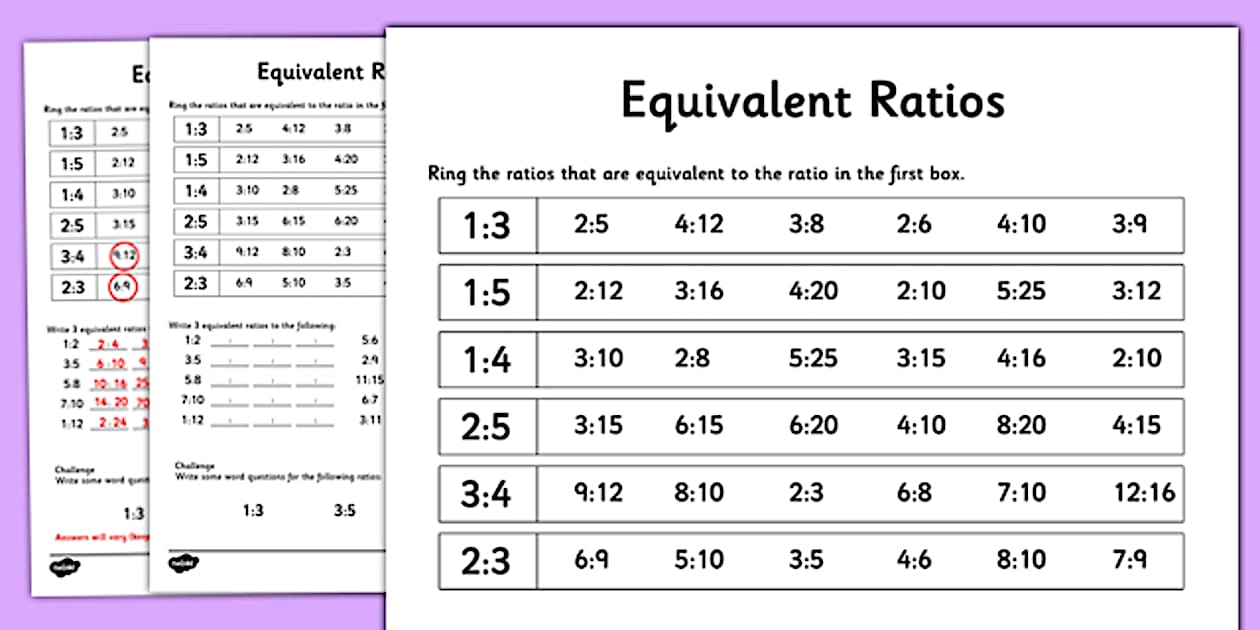 Equivalent Ratios Worksheet Twinkl