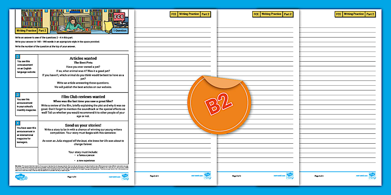 B2 First FCE Writing Task Practice (teacher made) - Twinkl