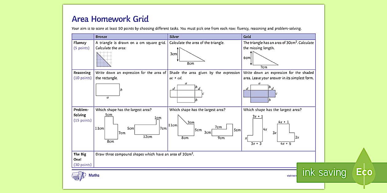 Mastery: KS3 Area Homework Grid | KS3 Maths | Beyond