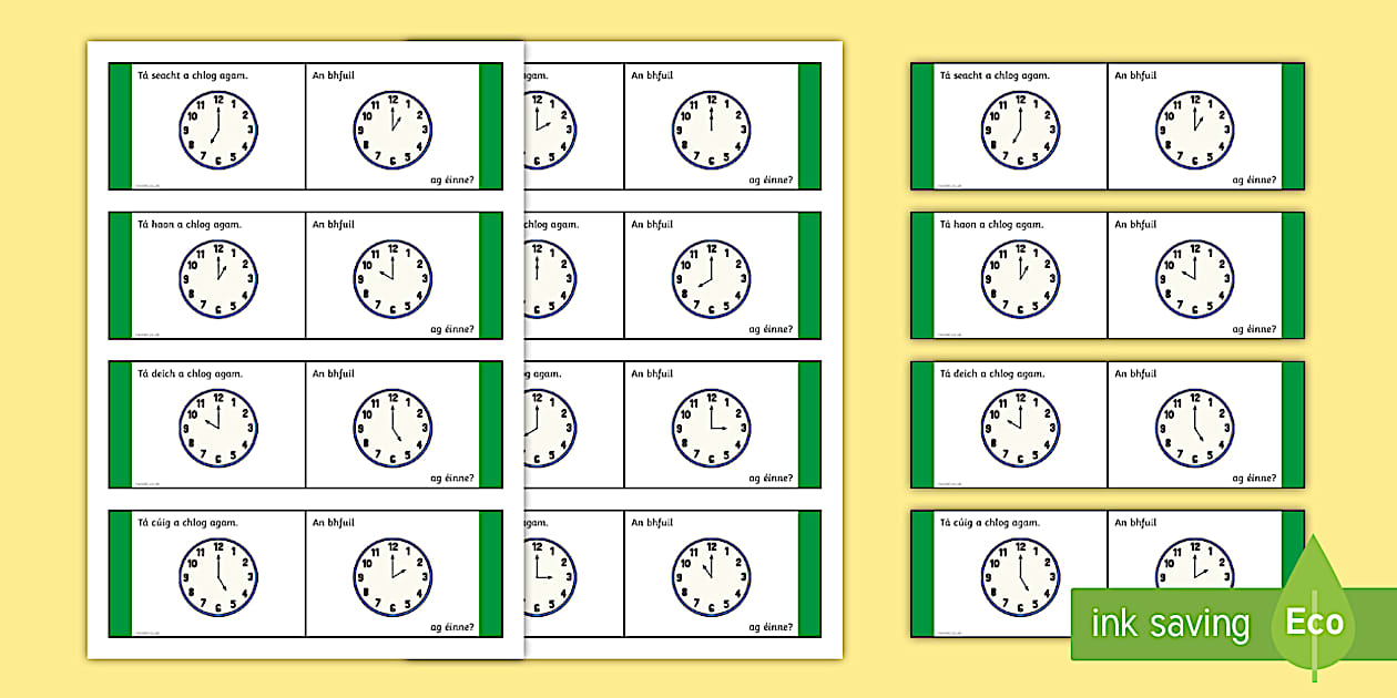 Time, O'Clock Loop Cards - Gaeilge - Requests - Twinkl