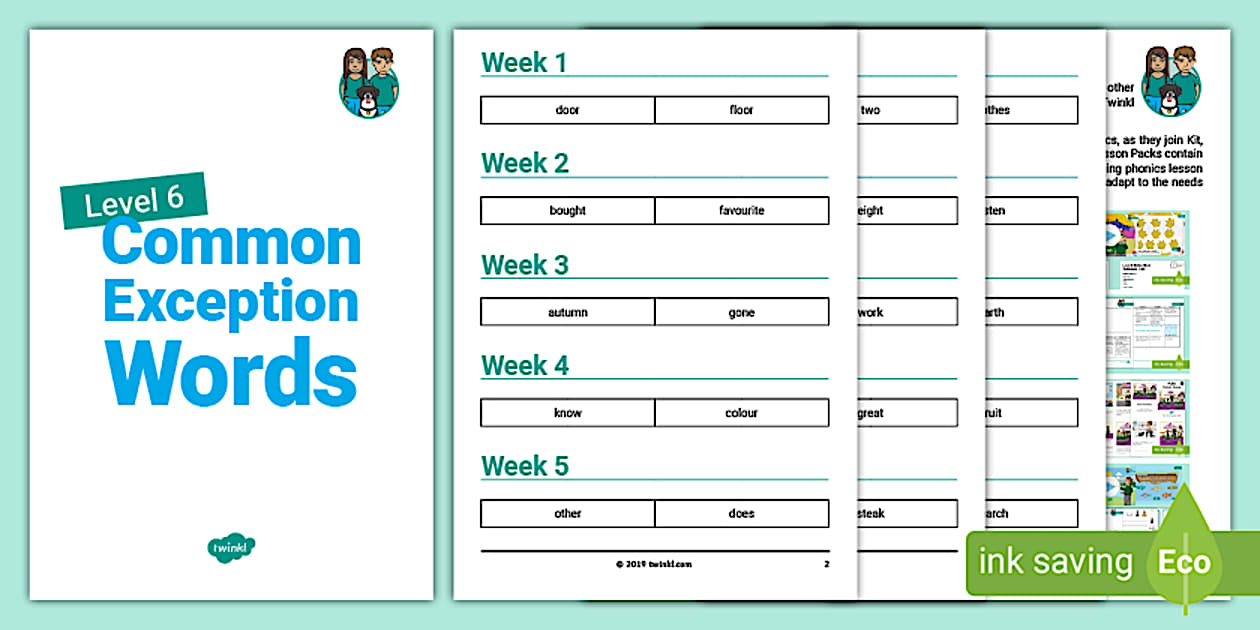 Twinkl Phonics Level 6 Common Exception Words Booklet