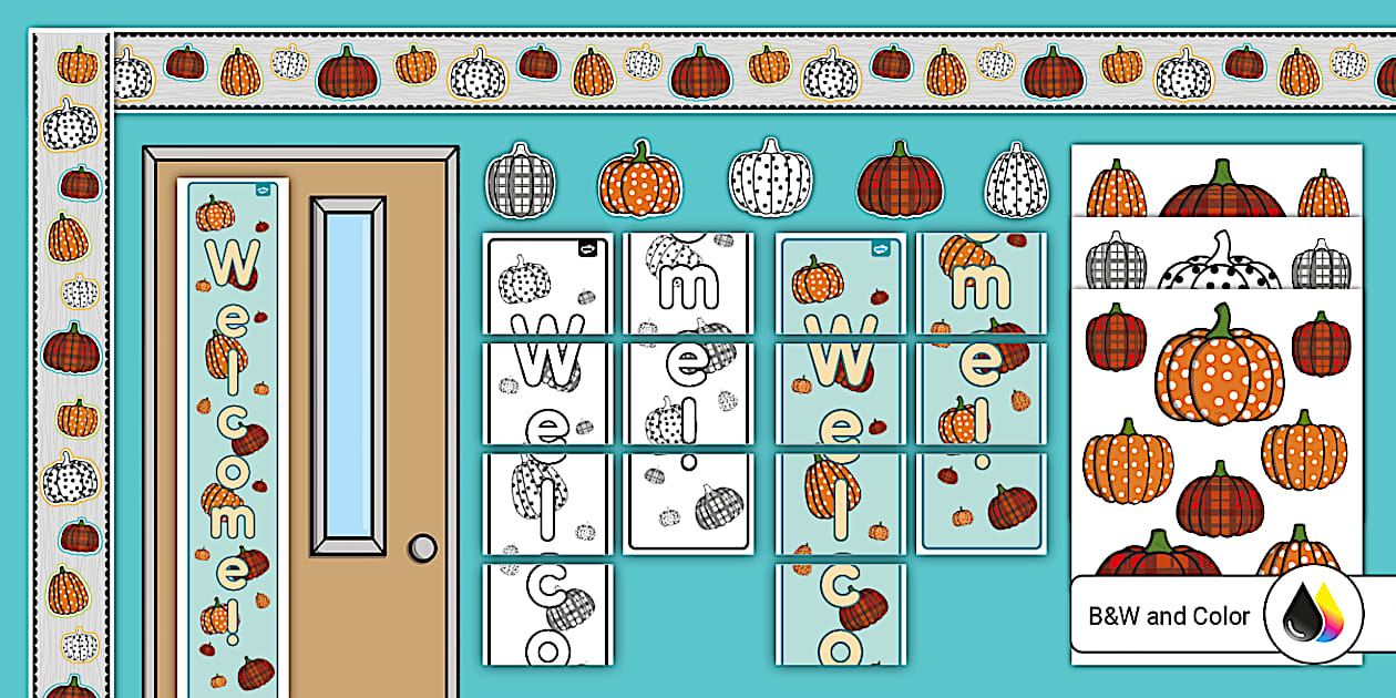 Polka Dot and Plaid Pumpkins Door Decorating Pack - Twinkl