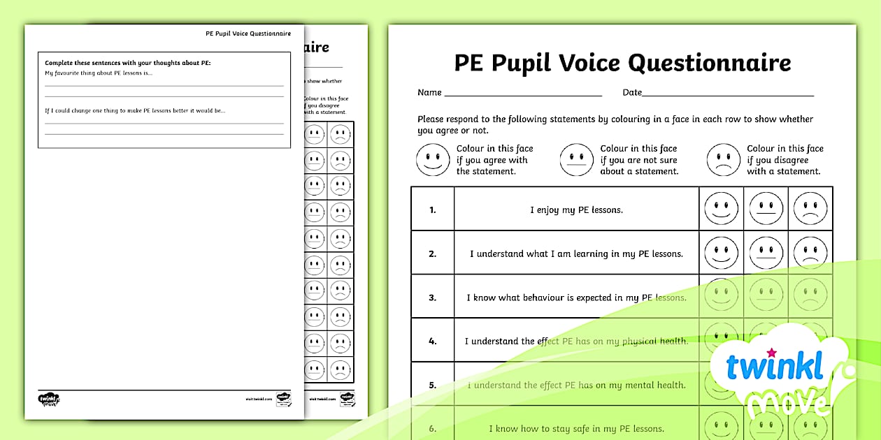 Twinkl Move PE Pupil Voice PE Questionnaire (teacher made)