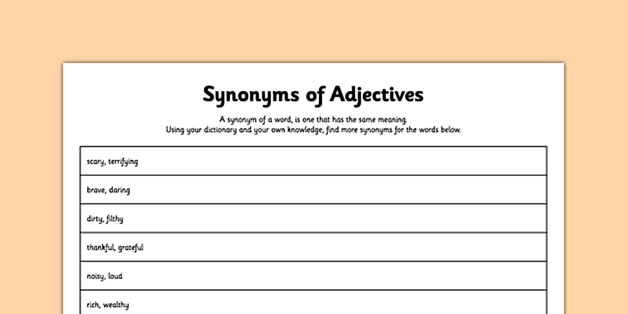 Editable Synonyms of Adjectives (teacher made) - Twinkl