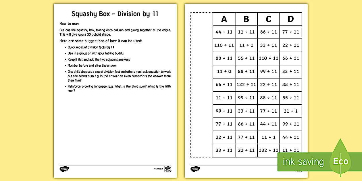 Editable Squashy Boxes Division by 11 Craft (teacher made)