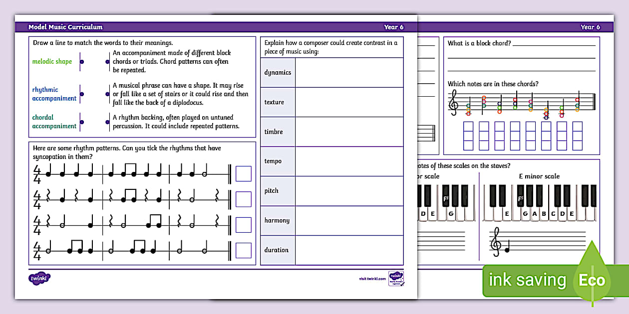 👉 Year 6: Model Music Curriculum Revision Activity Mat