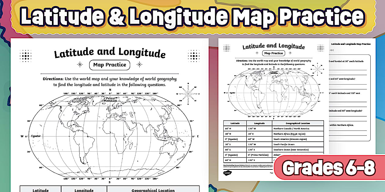 Latitude and Longitude Map Practice Worksheet